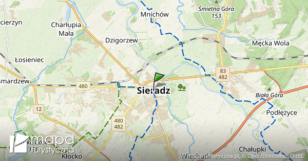 Sieradz - mapa szlaków turystycznych | mapa-turystyczna.pl