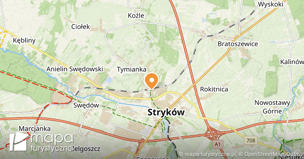 Stryków, dworzec kolejowy - mapa szlaków turystycznych | mapa ...
