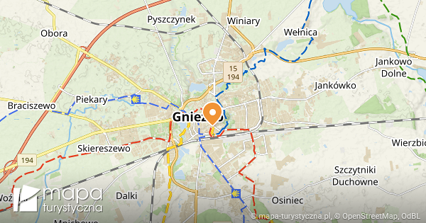 Gniezno, ul. Bolesława Chrobrego - mapa szlaków turystycznych | mapa ...