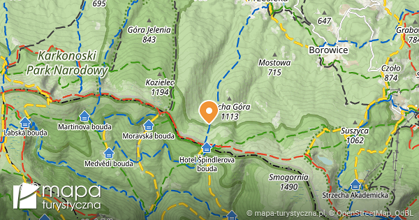 Dolina Czerwienna, granica parku narodowego - mapa szlaków ...