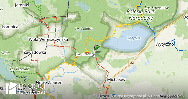 Las Brzeziny, granica parku narodowego - mapa szlaków turystycznych ...