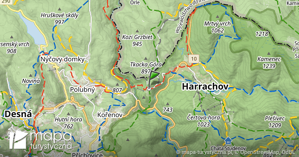 Harrachov, železniční stanice - mapa szlaków turystycznych | mapa ...