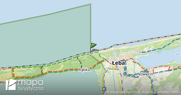 Łeba, brzeg morza, granica parku narodowego - mapa szlaków ...