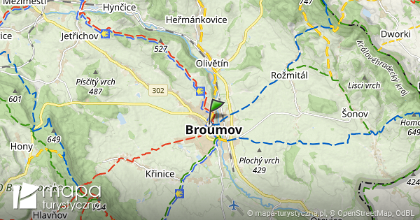 Broumov, Pivovarská - mapa szlaków turystycznych | mapa-turystyczna.pl