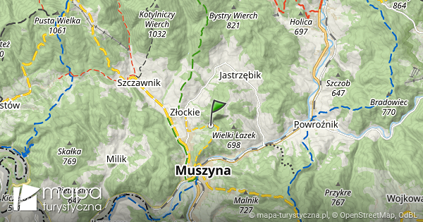 Baza namiotowa PTTK Muszyna-Złockie - mapa szlaków turystycznych | mapa ...