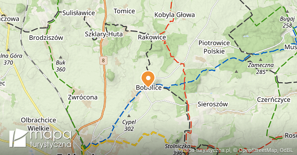 Bobolice - mapa szlaków turystycznych | mapa-turystyczna.pl