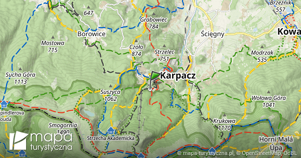 Karpacz, Orlinek - mapa szlaków turystycznych | mapa-turystyczna.pl