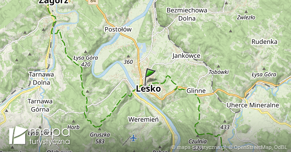 Lesko - mapa szlaków turystycznych | mapa-turystyczna.pl