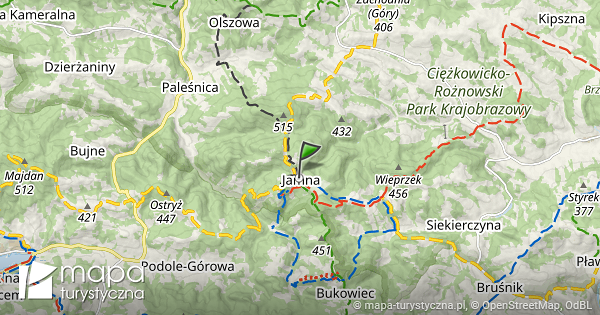 Jamna - mapa szlaków turystycznych | mapa-turystyczna.pl