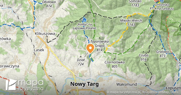Nowy Targ, Robów - mapa szlaków turystycznych | mapa-turystyczna.pl