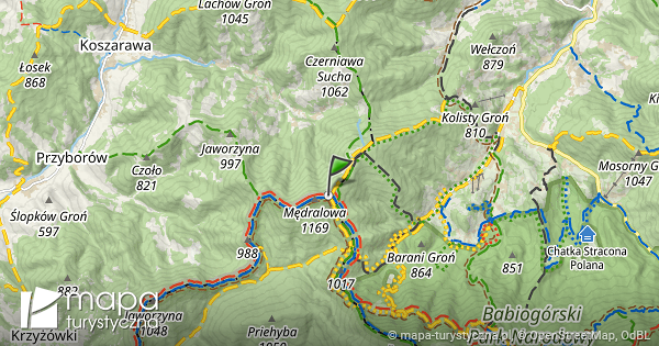 Modralová - mapa szlaków turystycznych | mapa-turystyczna.pl
