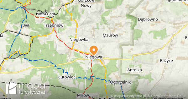 Niegowa - mapa szlaków turystycznych | mapa-turystyczna.pl