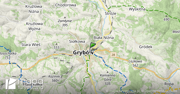 Grybów - mapa szlaków turystycznych | mapa-turystyczna.pl