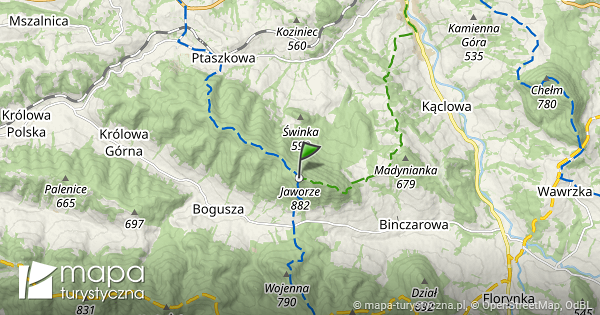 Jaworze - mapa szlaków turystycznych | mapa-turystyczna.pl