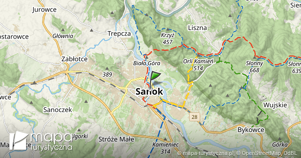 Sanok - mapa szlaków turystycznych | mapa-turystyczna.pl