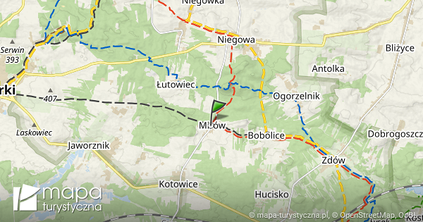 Mirów - mapa szlaków turystycznych | mapa-turystyczna.pl