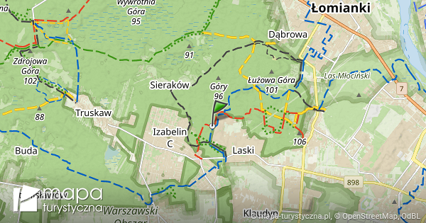 Izabelin, skrzyżowanie szlaków czerwony / niebieski - mapa szlaków ...