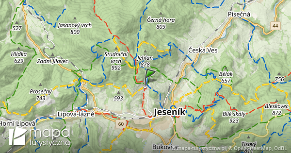 Lázně Jeseník - mapa szlaków turystycznych | mapa-turystyczna.pl