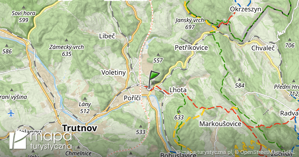 Trutnov zastávka, železniční stanice - mapa szlaków turystycznych ...