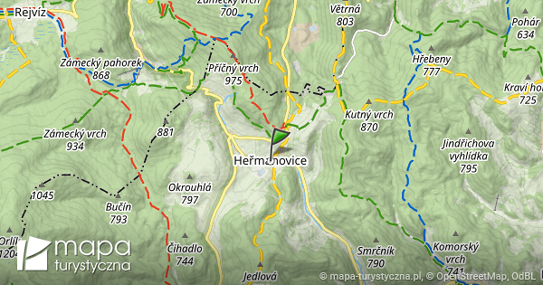 Heřmanovice - mapa szlaków turystycznych | mapa-turystyczna.pl