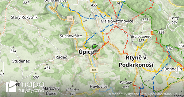 Úpice, bus - mapa szlaków turystycznych | mapa-turystyczna.pl