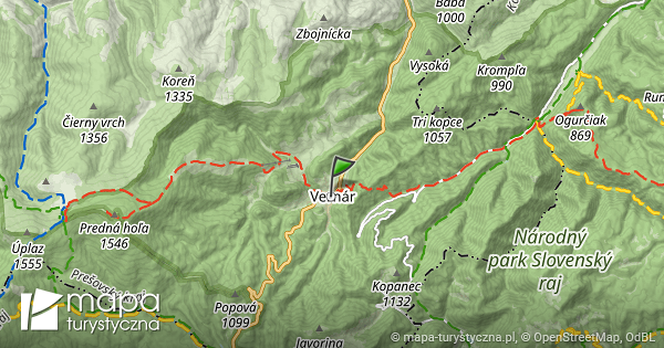 Vernár - mapa szlaków turystycznych | mapa-turystyczna.pl