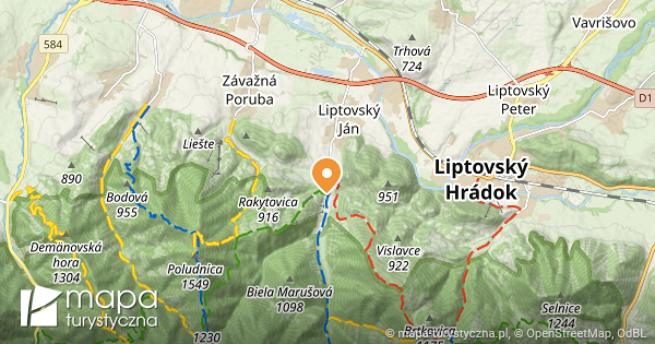 Liptovský Ján, Hotel Ďumbier - mapa szlaków turystycznych | mapa ...