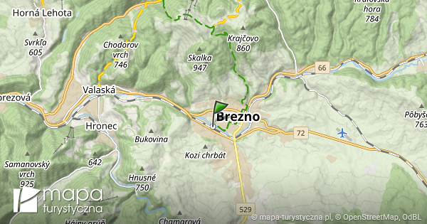 Brezno, vlak - mapa szlaków turystycznych | mapa-turystyczna.pl