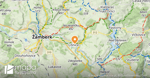 Líšnice - mapa szlaków turystycznych | mapa-turystyczna.pl