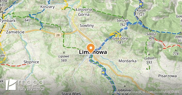 Limanowa - mapa szlaków turystycznych | mapa-turystyczna.pl