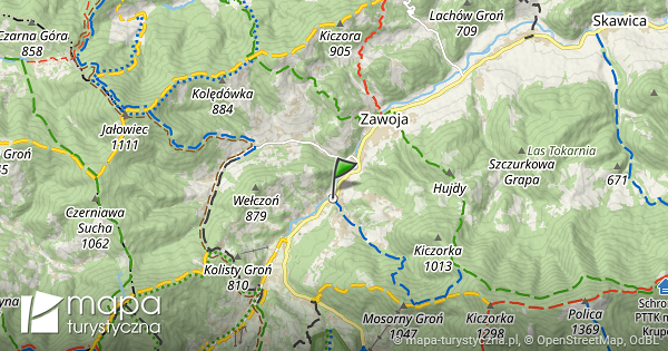 Zawoja, Mosorne - mapa szlaków turystycznych | mapa-turystyczna.pl