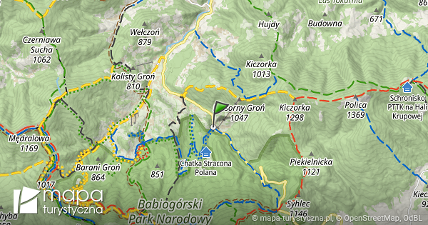 Zawoja, Policzne - mapa szlaków turystycznych | mapa-turystyczna.pl
