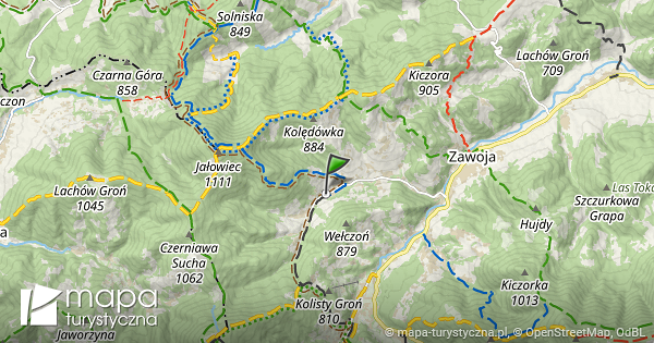 Zawoja, Wełcza - mapa szlaków turystycznych | mapa-turystyczna.pl