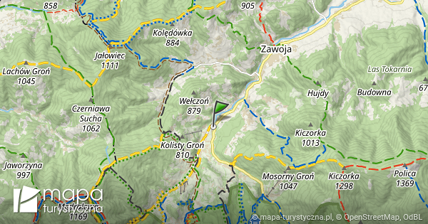 Zawoja, Widły - mapa szlaków turystycznych | mapa-turystyczna.pl