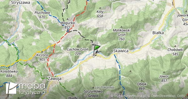 Zawoja, Marszałki - mapa szlaków turystycznych | mapa-turystyczna.pl