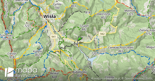 Wisła, Mała Zapora - mapa szlaków turystycznych | mapa-turystyczna.pl
