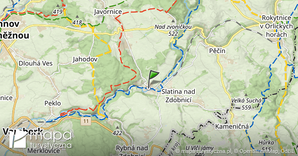 Slatina nad Zdobnicí, železniční stanice - mapa szlaków turystycznych ...