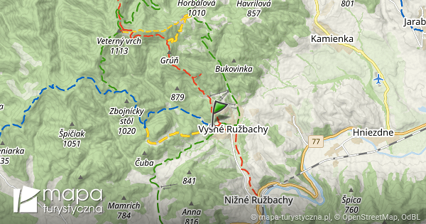 Vyšné Ružbachy, kúpele - mapa szlaków turystycznych | mapa-turystyczna.pl