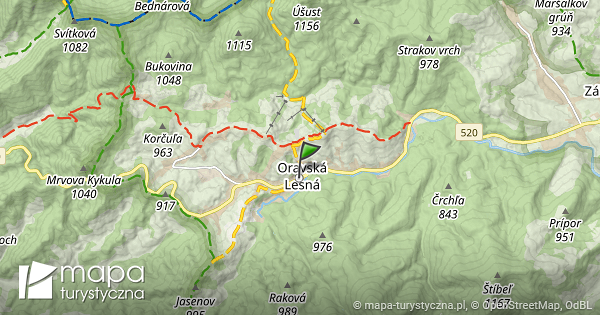 Oravská Lesná - mapa szlaków turystycznych | mapa-turystyczna.pl