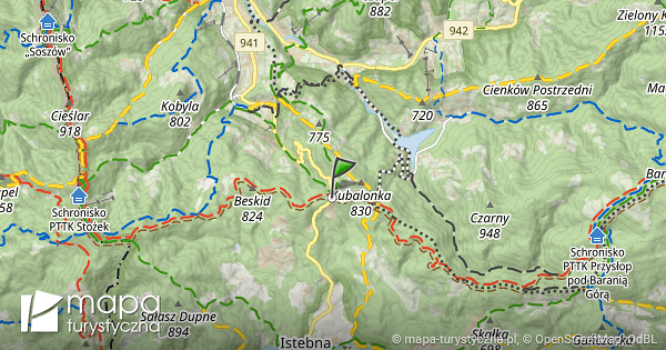 Przełęcz Kubalonka - mapa szlaków turystycznych | mapa-turystyczna.pl