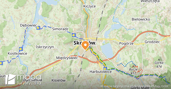 Skoczów - mapa szlaków turystycznych | mapa-turystyczna.pl