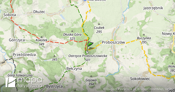 Ostrzyca - mapa szlaków turystycznych | mapa-turystyczna.pl