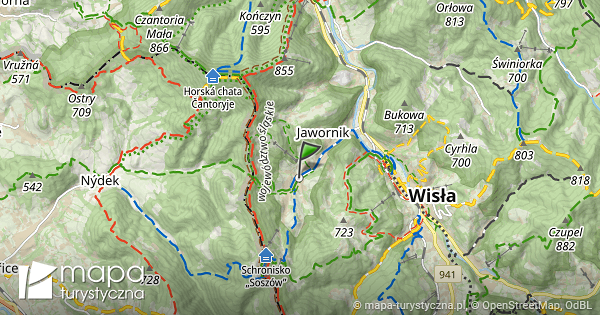 Wisła, Jawornik - mapa szlaków turystycznych | mapa-turystyczna.pl