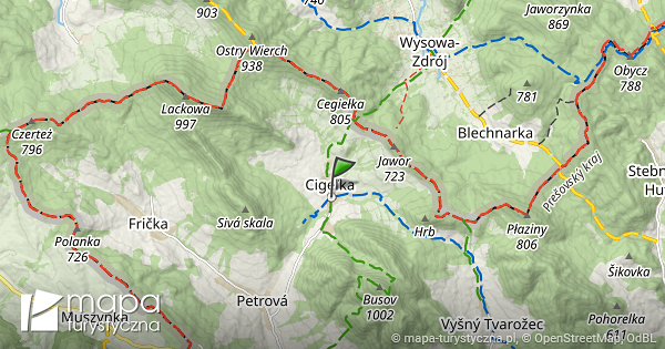 Cigeľka - mapa szlaków turystycznych | mapa-turystyczna.pl