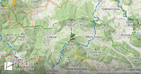Modyń - mapa szlaków turystycznych | mapa-turystyczna.pl