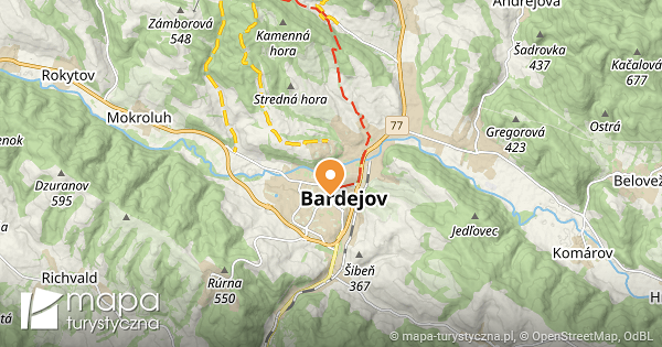 Bardejov - mapa szlaków turystycznych | mapa-turystyczna.pl