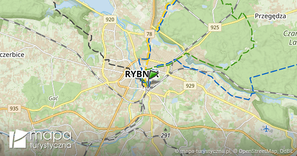 Rybnik, dworzec kolejowy - mapa szlaków turystycznych | mapa-turystyczna.pl