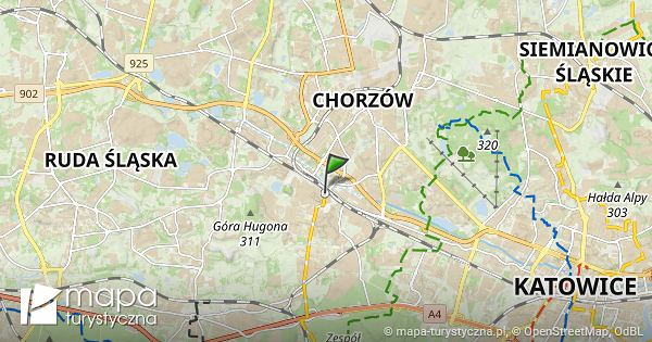 Chorzów Batory, dworzec kolejowy - mapa szlaków turystycznych | mapa ...