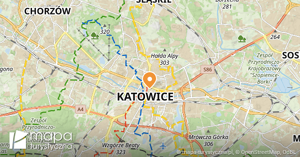 Katowice, pomnik Powstańców Śląskich - mapa szlaków turystycznych ...