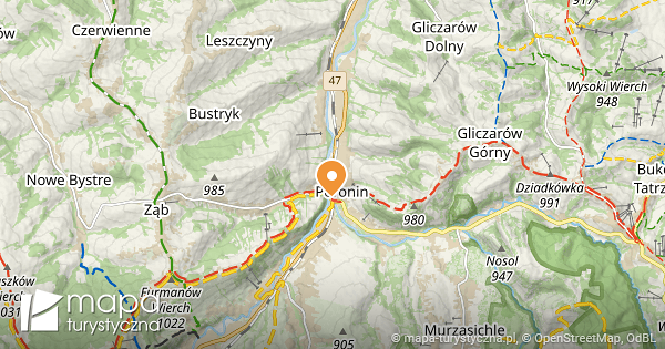 Poronin - mapa szlaków turystycznych | mapa-turystyczna.pl